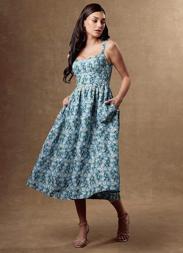 Joline Daisy Blue Midi Dress | Azazie