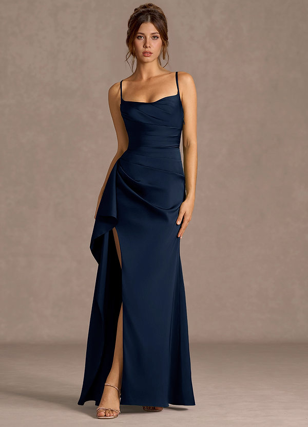 Thora Navy Open Back Prom Dress | Azazie
