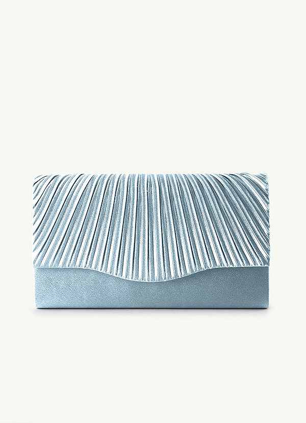 Sky Blue Matching Color Pleated Metallic Satin Envelope Clutch | Azazie UK