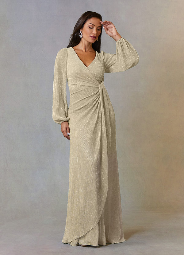 Champagne Upstudio Sterling Robe A-ligne Rayé Plissée Longueur sol | Azazie