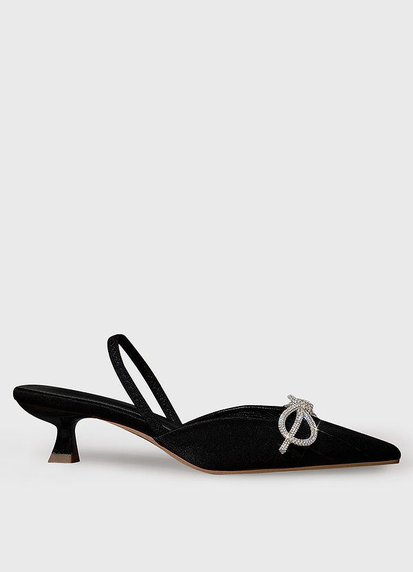 Black Rhinestone Bow Pointed-Toe Slingback Heels | Azazie