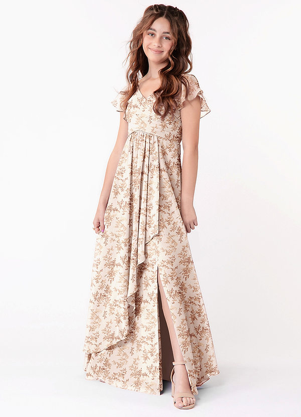 Azazie Omari Junior Bridesmaid Dress in Pink Fern Floral | Azazie CA