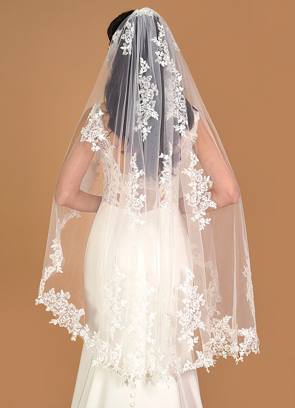 Diamond and Lace Fingertip Veil | Azazie CA