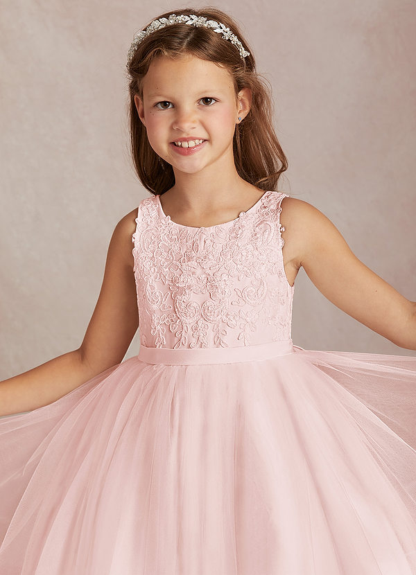 Azazie Calla Blushing Pink Ball-Gown Lace Tulle Dress | Azazie CA