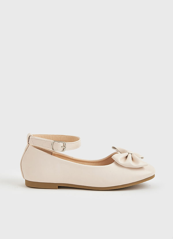 Light Pink Bow Ankle Strap Girl's Flat Shoes | Azazie