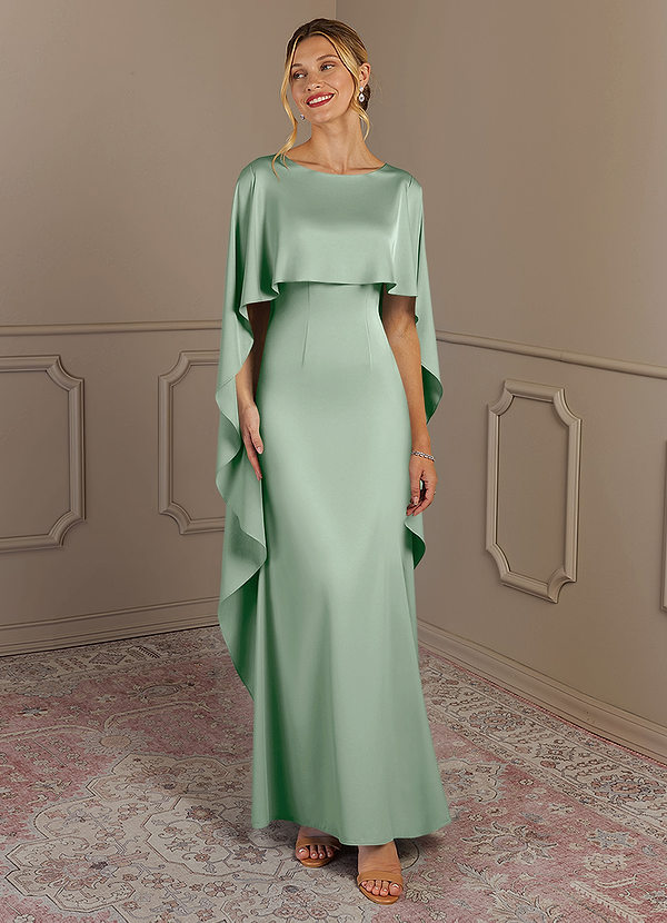 Agave Azazie Eli Robe Fourreau en Satin extensible Col de bateau Agave | Azazie CA