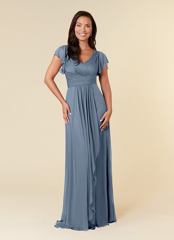 Azazie Reneya Twilight A-Line Pleated Mesh Dress | Azazie