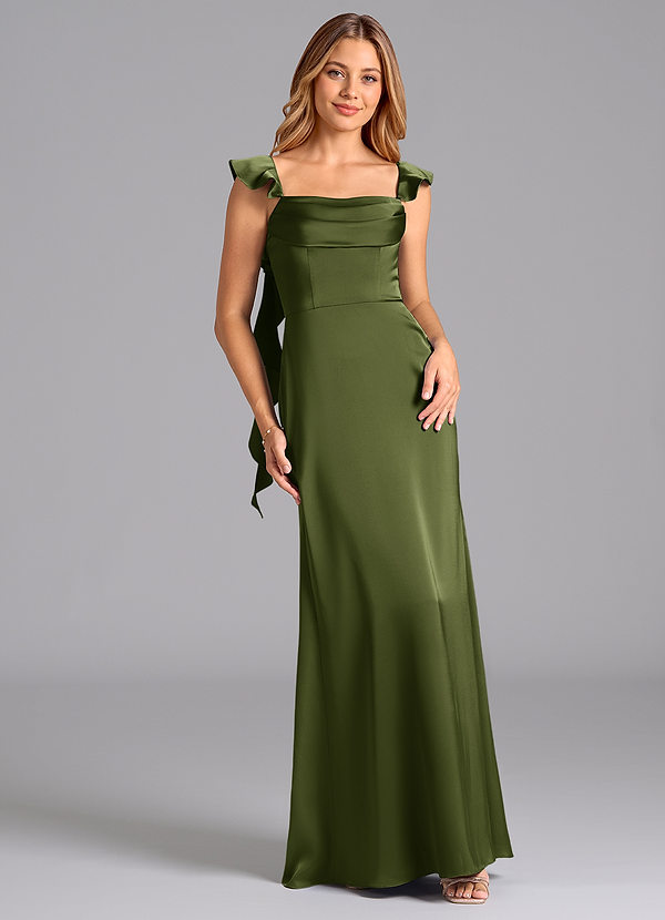 Azazie Adi Olive Stretch Satin Bridesmaid Dresses | Azazie CA