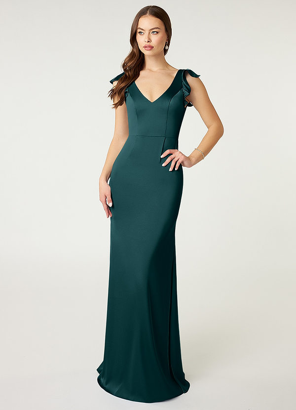 Azazie Vero Stretch Satin Dress Pine Bridesmaid Dresses | Azazie