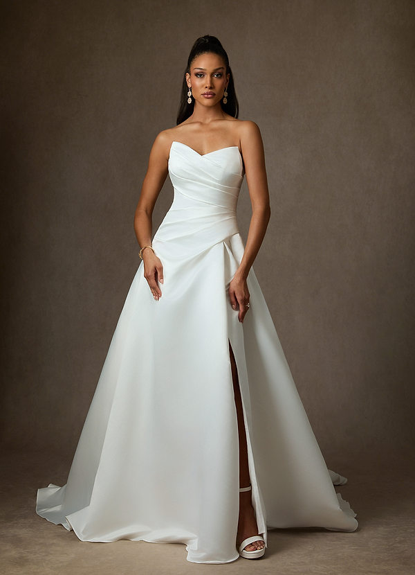 Azazie Adimaris Diamond White A-Line Satin Dress | Azazie CA