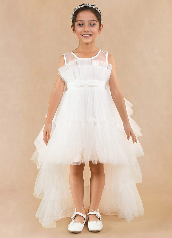 Diamond White Azazie Helga Ball-Gown Ruched Tulle Asymmetrical Dress ...