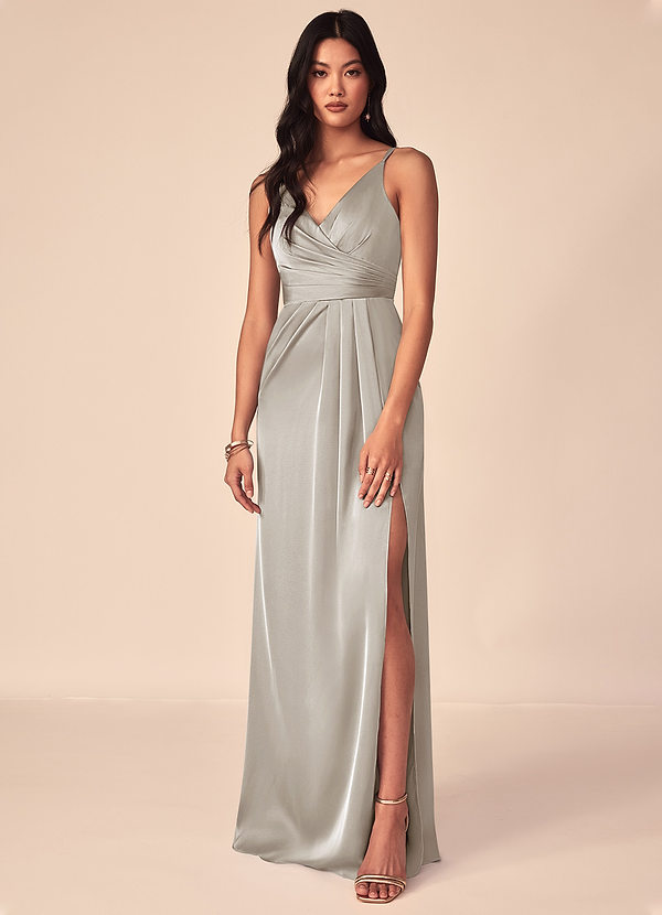 Azazie Aqua Stretch Satin Dress Silver Bridesmaid Dresses | Azazie