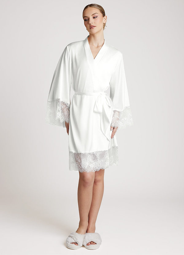 White Classic Lace Satin Robes Robes | Azazie