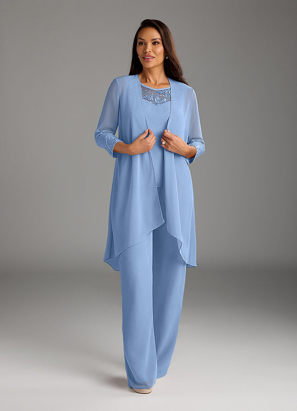 Azazie Maura Steel Blue Jumpsuit/Pantsuit Sequins Chiffon Dress | Azazie UK