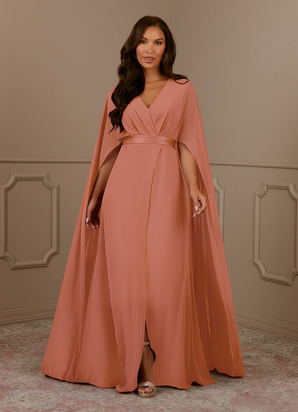 Azazie Isa Mai Tai A-Line V-Neck Pleated Chiffon Dress | Azazie