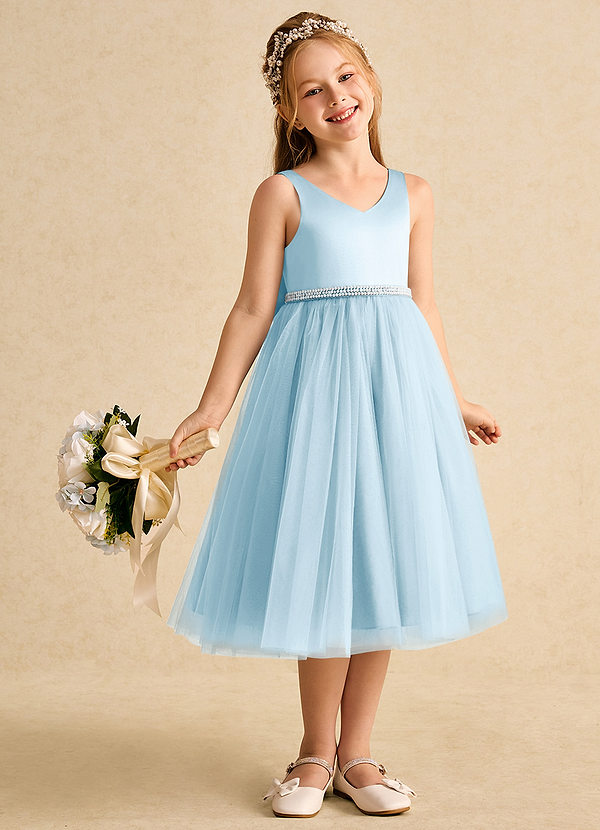 Azazie Firefly Sky Blue A-Line Bow Matte Satin Dress | Azazie