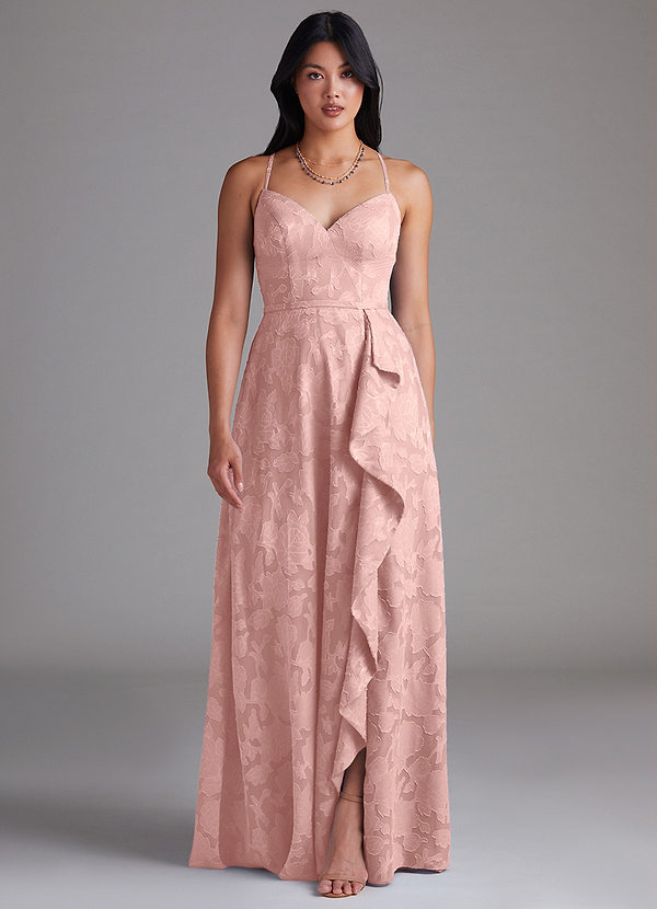Azazie Naeem Powder Pink Floral Burnout Bridesmaid Dresses | Azazie UK