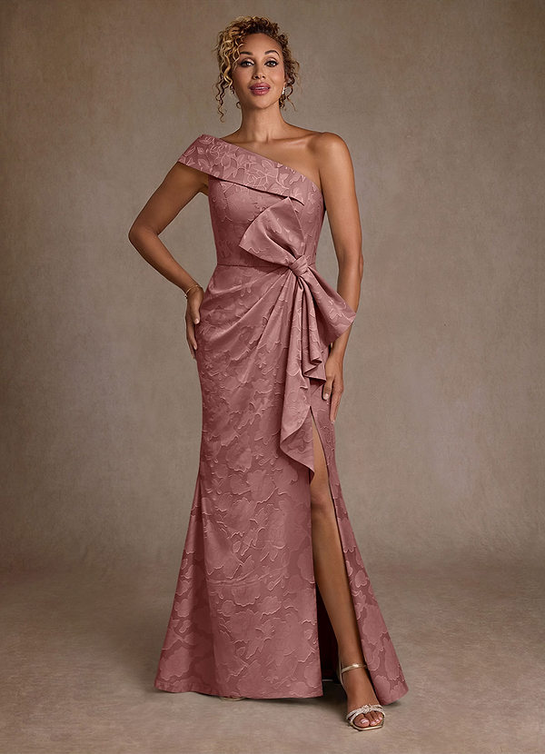 Azazie Hampton Dusty Rose Mermaid One Shoulder Floral Burnout Dress ...