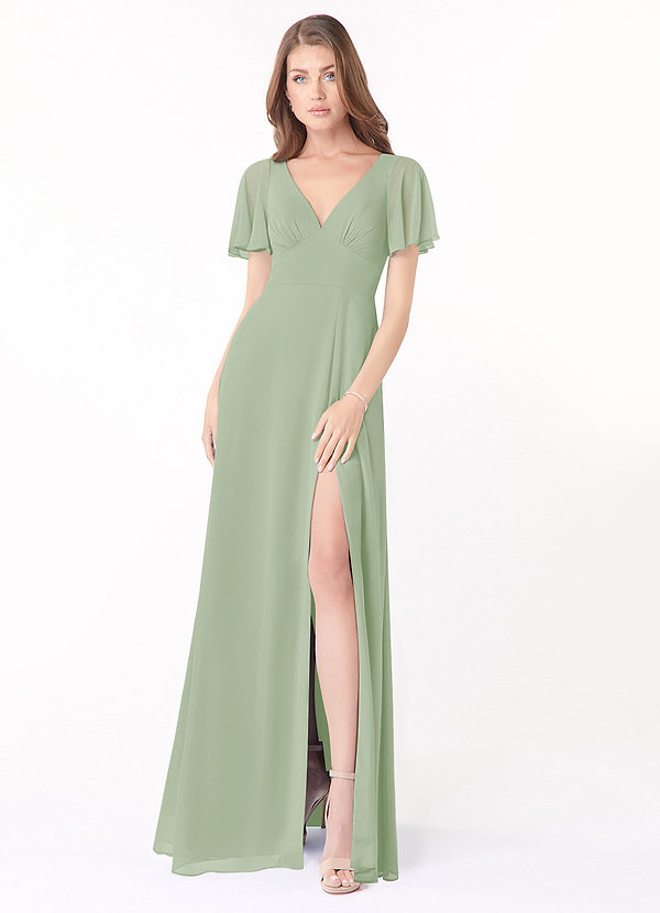 Azazie Kimber Dusty Sage Chiffon Bridesmaid Dresses | Azazie