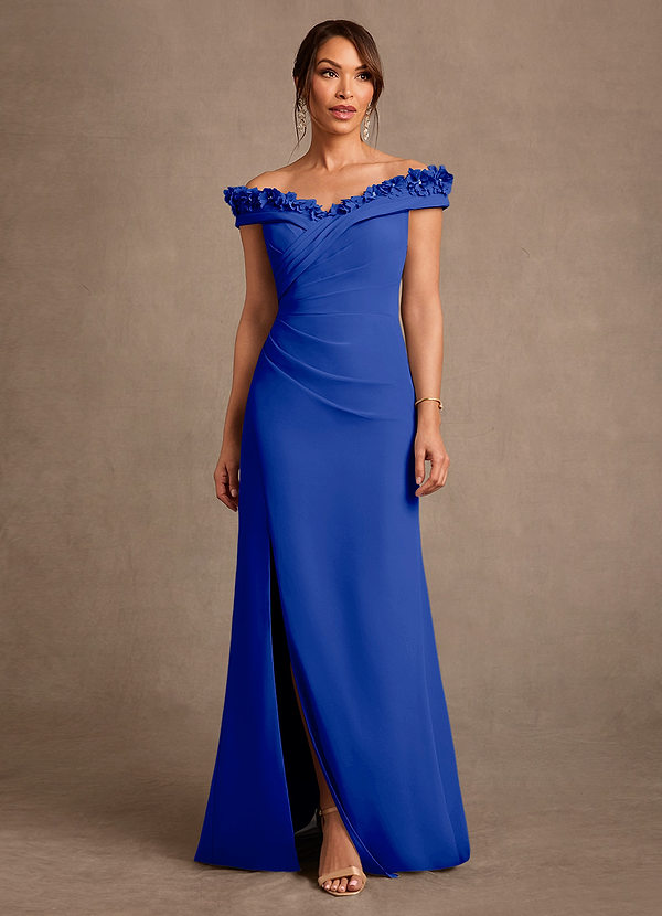 Azazie Jettie Royal Blue Sheath Pleated Chiffon Dress | Azazie