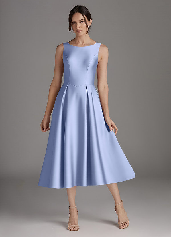 Azazie Fulton Ice A-Line Pleated Stretch Satin Dress | Azazie UK