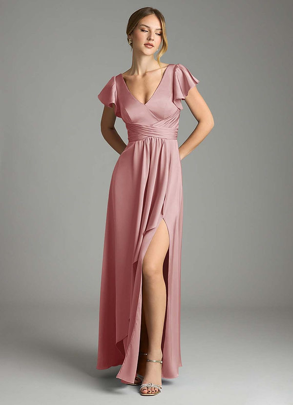 Azazie Omari Dusty Rose Stretch Satin Bridesmaid Dresses | Azazie CA