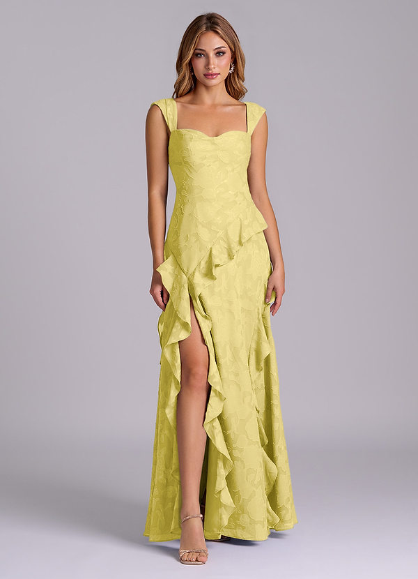 Canario Vestido de dama de honor Azazie Sloane en Devorado Floral | Azazie