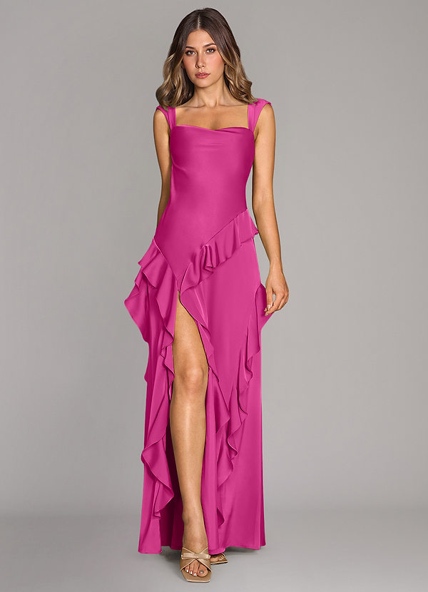 Sloane Try-on Dress Sample Dress Fuchsia Stretch Satin Bridesmaid ...