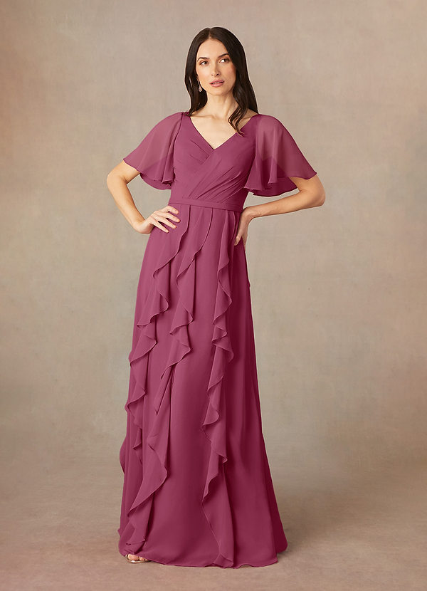 Azazie Watson Mulberry A-Line V-Neck Chiffon Dress | Azazie