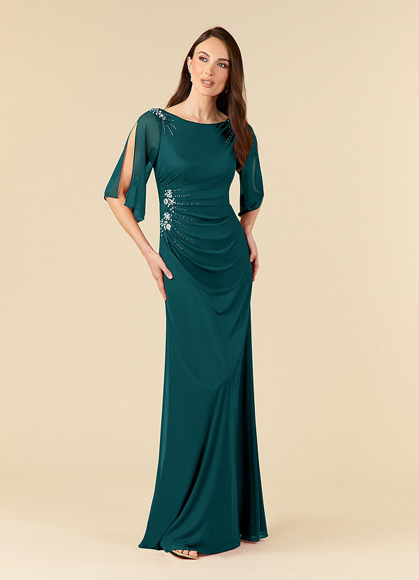 Azazie Magdalene Peacock Sheath Sequins Mesh Dress Ready to Ship | Azazie
