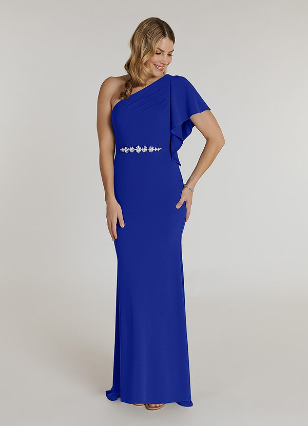 Royal Blue Azazie Pia Mermaid Pleated Stretch Crepe Sweep train Dress ...