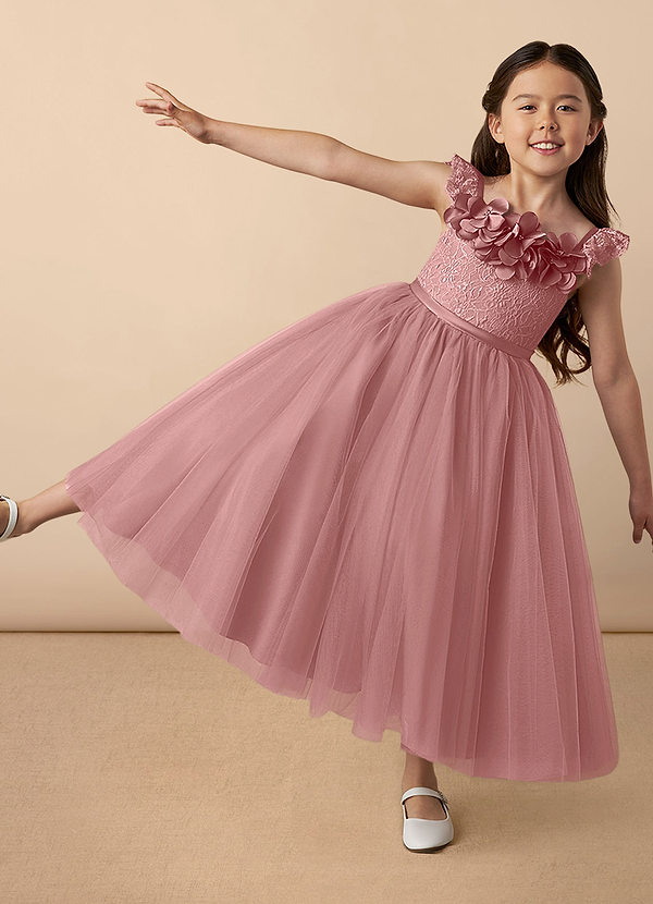 Azazie Demetra Dusty Rose A-Line Lace Tulle Dress | Azazie CA
