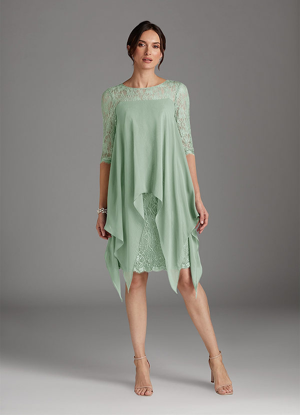 Azazie Flo Agave A-Line Lace Chiffon Dress | Azazie CA