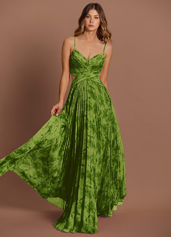 Mariselle Green Multi Pleated Maxi Dress | Azazie