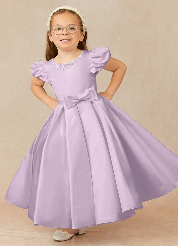Azazie Jewel Frosted Lilac Ball-Gown Pleated Matte Satin Dress | Azazie