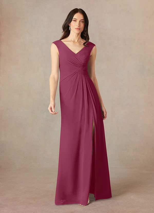 Azazie Sally Mulberry A-Line V-Neck Pleated Chiffon Dress | Azazie