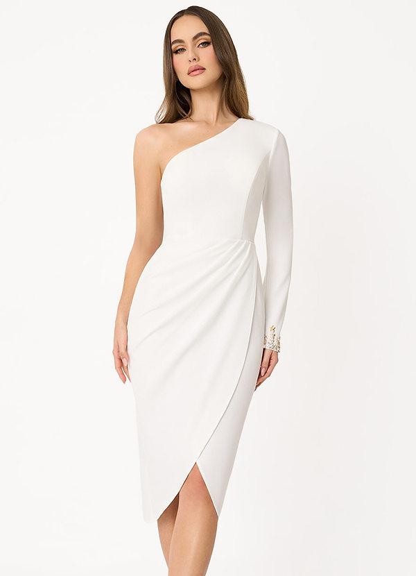 Kensie White One Shoulder Midi Dress | Azazie