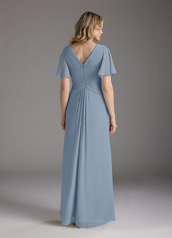Azazie Alessa Dusty Blue A-Line V-Neck Pleated Chiffon Dress | Azazie