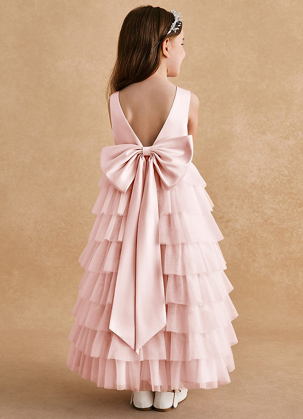 Azazie Twinkle Toes Blushing Pink A-Line Bow Tulle Dress | Azazie