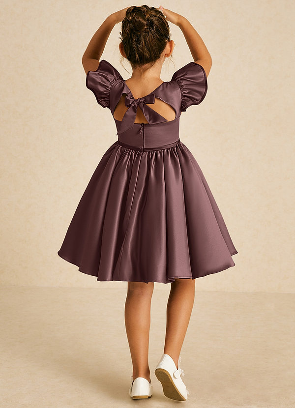 Azazie Sugar Plum Espresso A-Line Bow Matte Satin Dress | Azazie