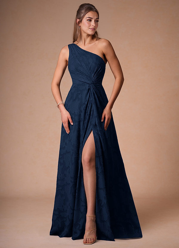 Hermosa Navy One Shoulder Maxi Dress | Azazie