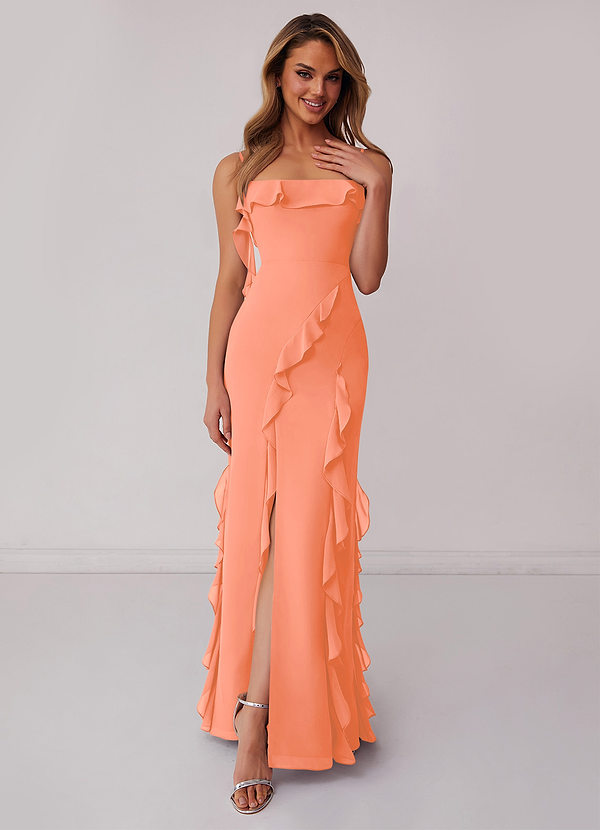 Sunset Chiffon Ruffle Column Dress with Leg Slit Bridesmaid Dresses ...