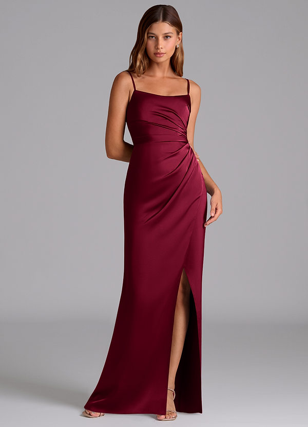 Azazie Calandra Burgundy Stretch Satin Bridesmaid Dresses | Azazie CA