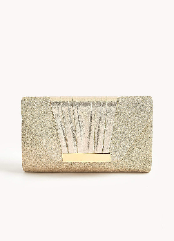 Gold Pleated Satin and Glitter Envelope Clutch | Azazie