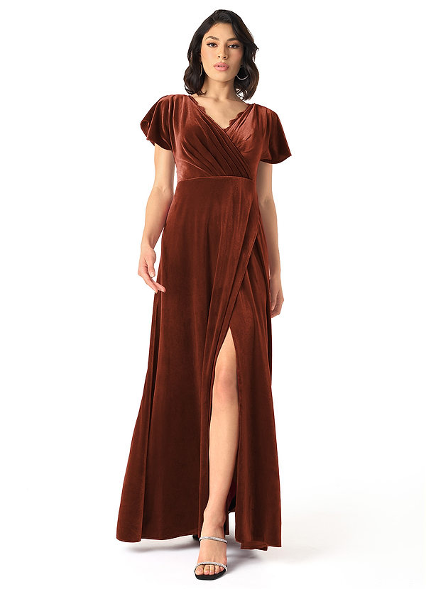 Azazie Bellamy Velvet Dress Terracotta Bridesmaid Dresses | Azazie