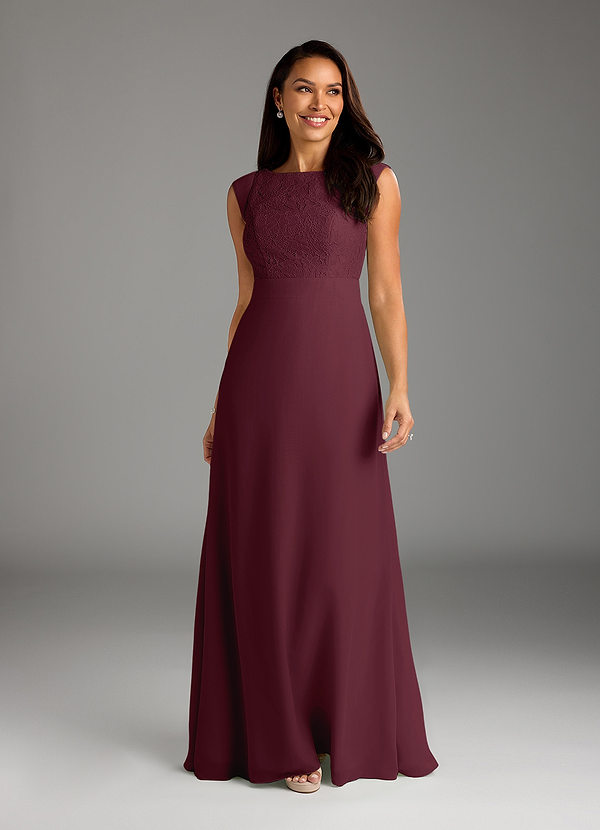 Azazie Bettina Cabernet A-Line Lace Chiffon Dress | Azazie CA