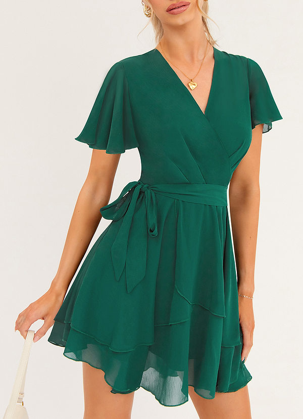 Dark Emerald Downright Darling Dark Emerald Ruffled Short Sleeve Mini ...