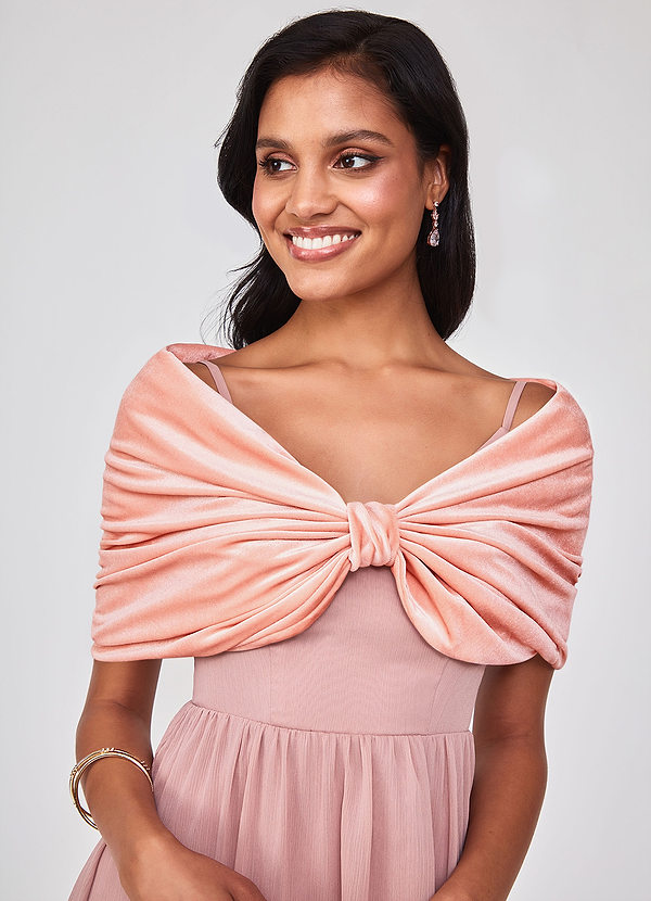 Azazie Off the shoulder Velvet Bow Wrap | Azazie