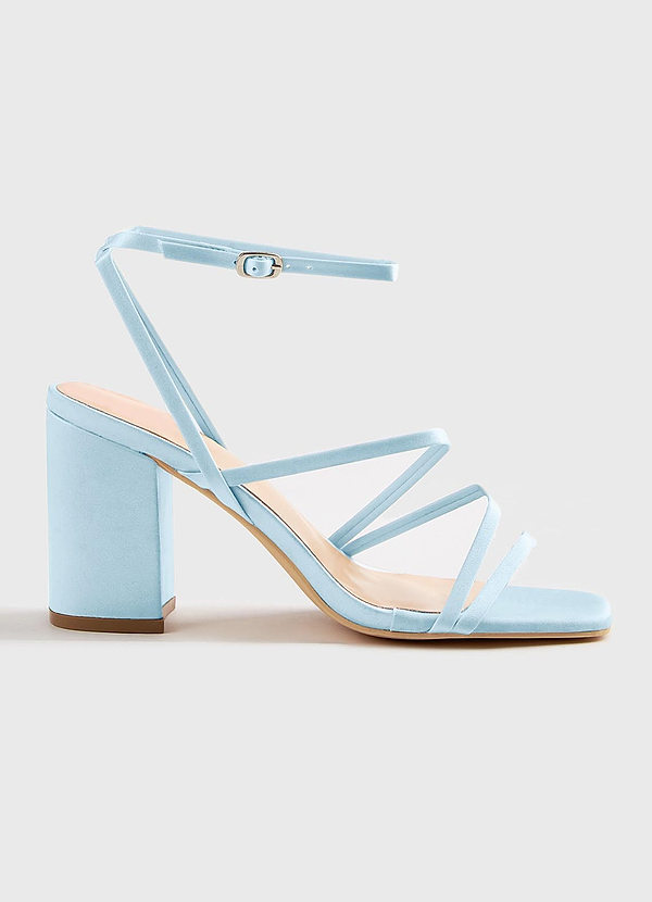 Sky Blue Matching Color Matte Satin Ankle Strap Block Heel Sandals | Azazie