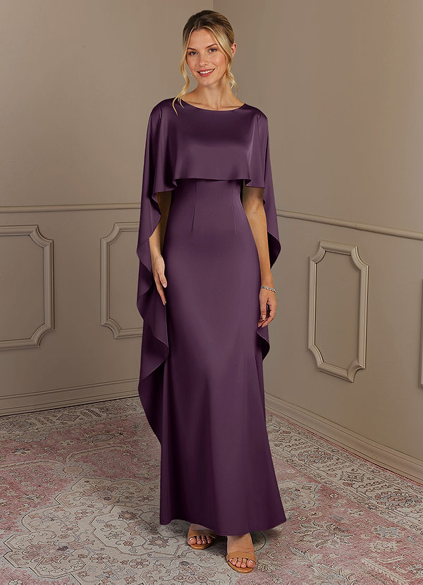 Azazie Eli Plum Sheath Boatneck Stretch Satin Dress | Azazie
